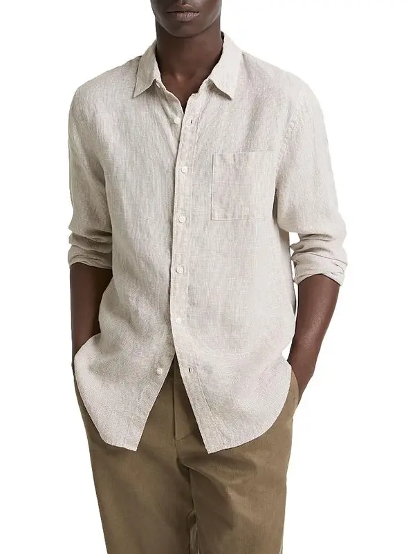 Vince Regular Fit Linen Shirt - Teak/optic White