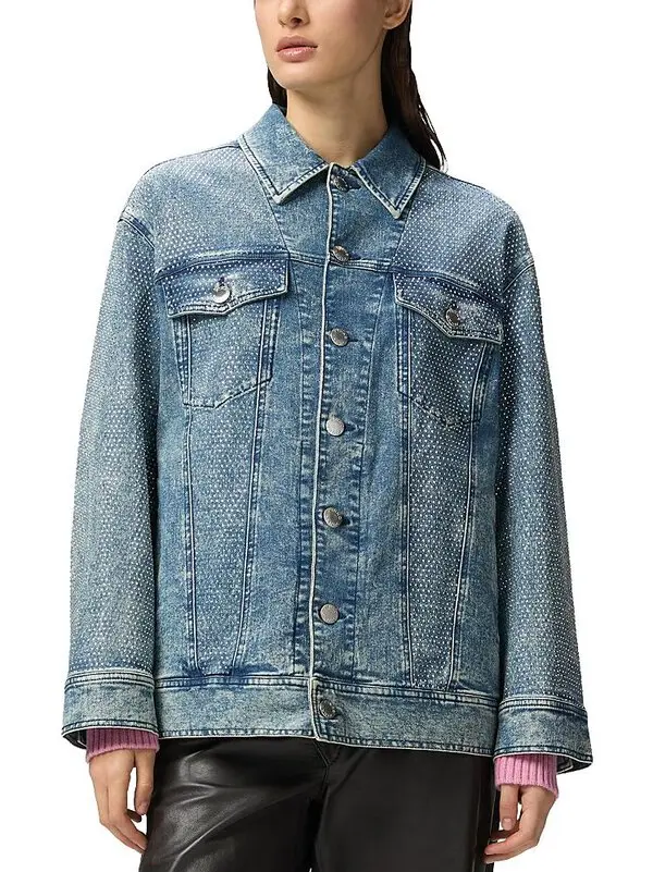 Pinko Embellished Denim Giubbino Jacket - Dark Mid Wash