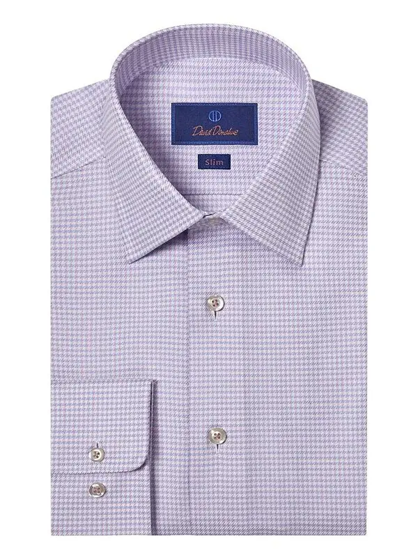 David Donahue Slim Fit End On End Twill Check Dress Shirt - Sky/ Berry