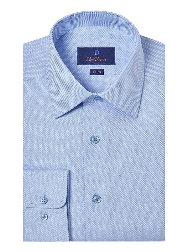 David Donahue Trim Fit Diamond Dobby Dress Shirt - Sky