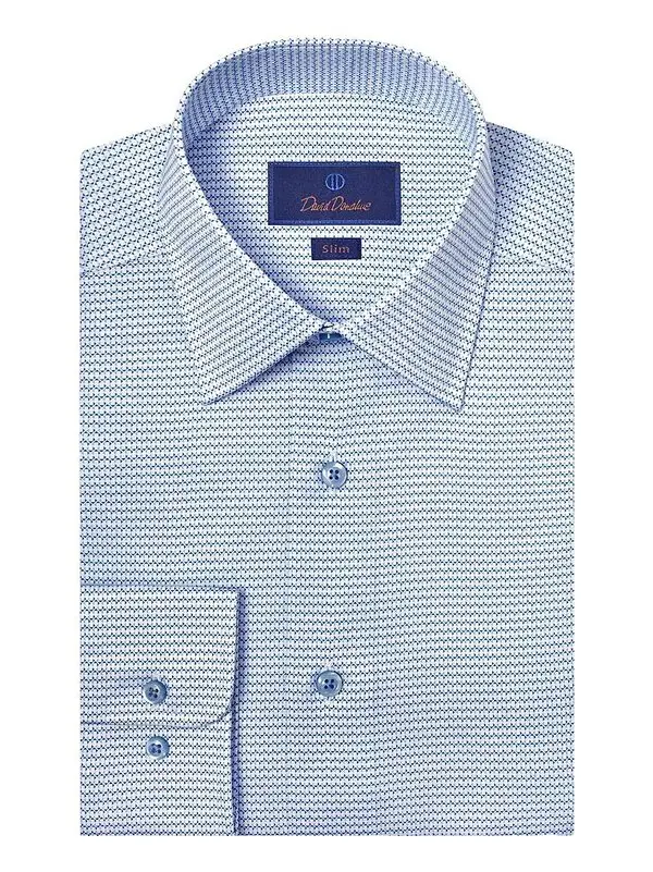 David Donahue Slim Fit Twill Micro Geometric Print Dress Shirt - Sky