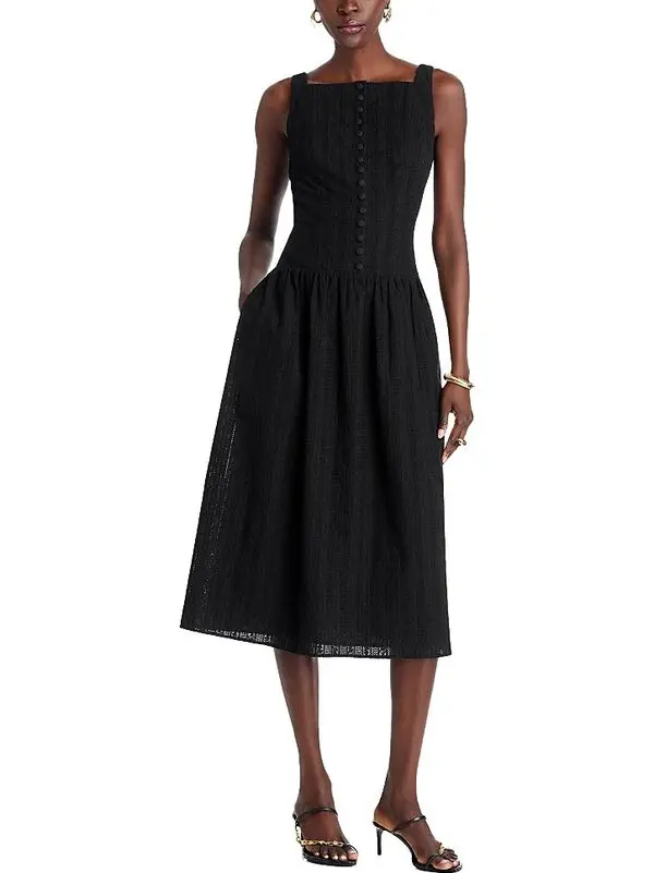 WAYF Eve Eyelet Midi Dress - Black