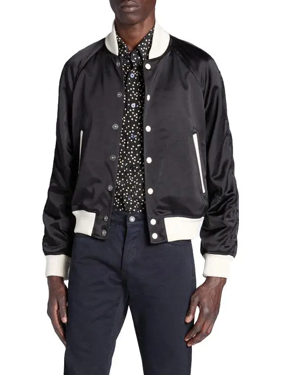 TOM FORD Shiny Satin Bomber Jacket - Xbkwh Black/ White