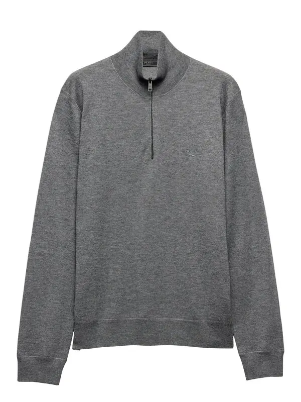Prada Cashmere-silk Quarter-zip Sweater - Grey