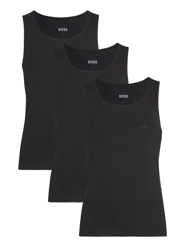 BOSS Cotton Logo Tank Tops Set Of 3 - Black