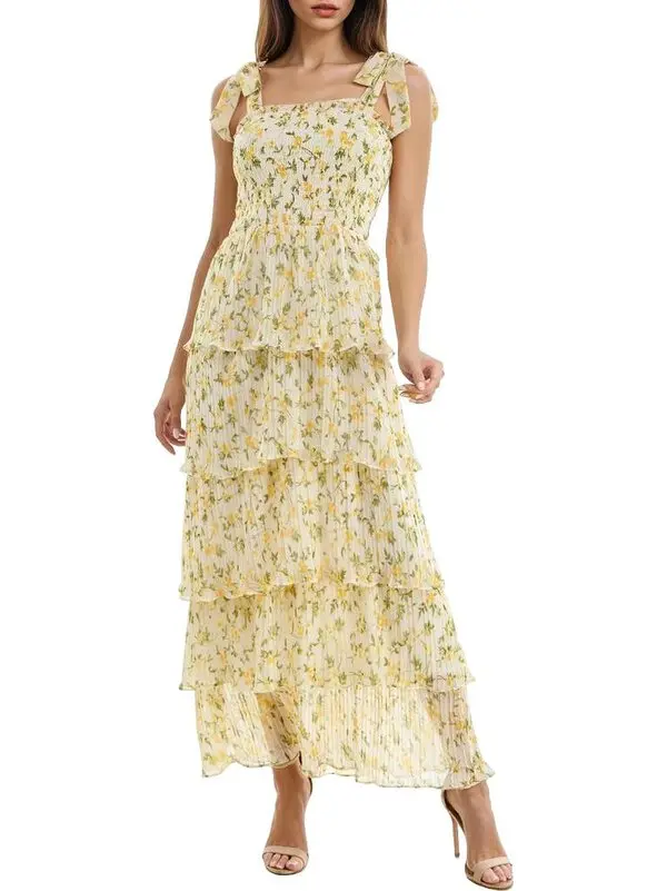 SOCIALITE Floral Print Pleated Tier Maxi Dress - Yellow Ditsy
