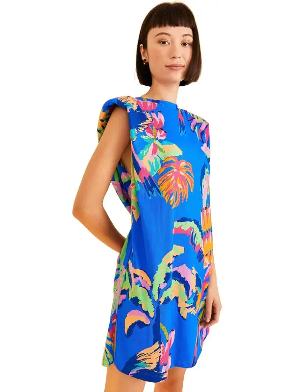 Farm Rio Blue Painted Jungle Mini Dress - Painted Jungle Blue