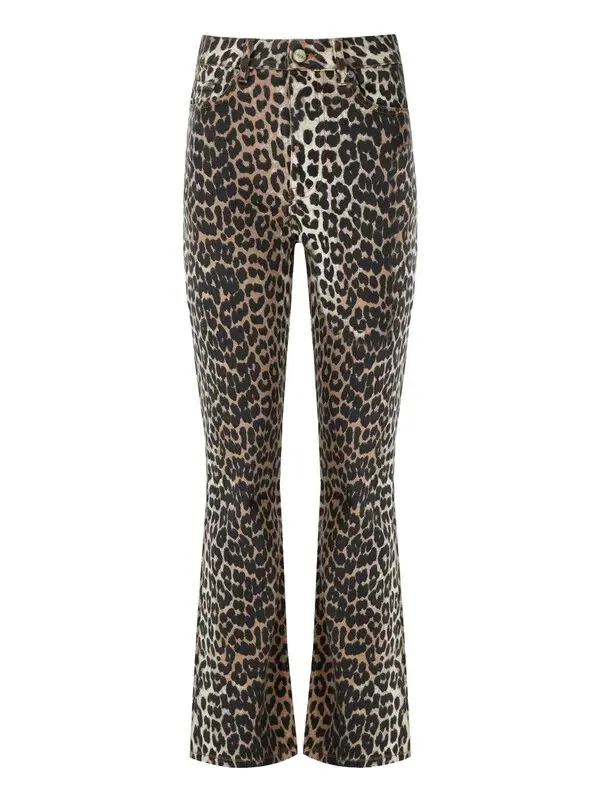 GANNI Leopard Print Flare Jeans - Brown