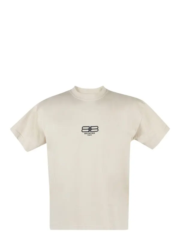 Balenciaga Bb Center Logo Tee 'beige/black - Tan