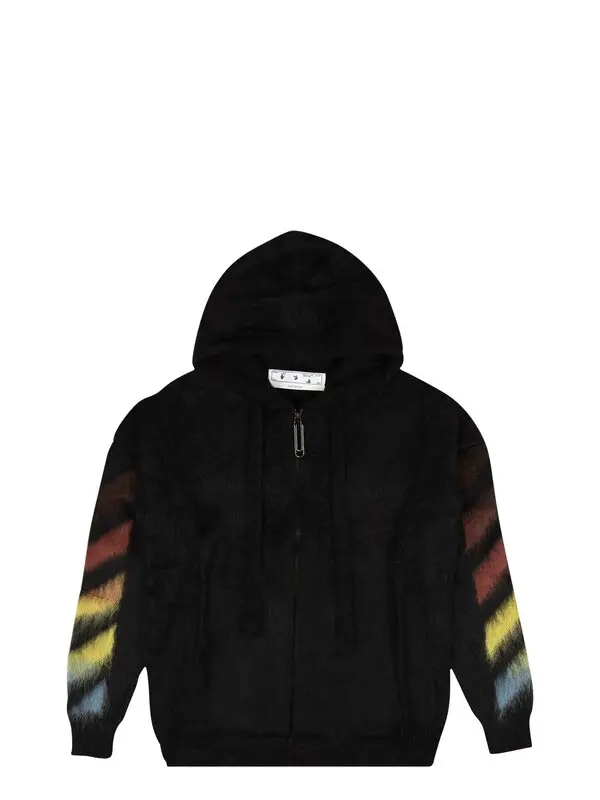 Off-White Diag Brushed Mohair Zip Hoodie - Black