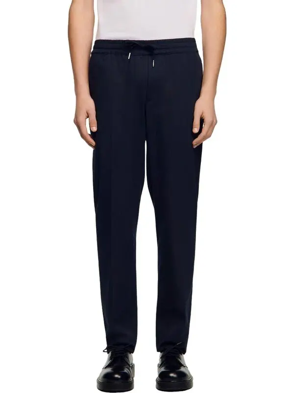 Sandro Elasticated Drawstring Straight-leg Trousers - Midnight Blue