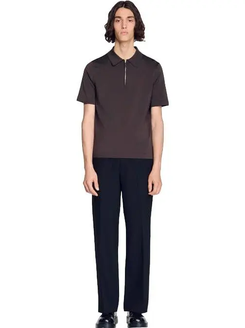 Sandro Knitted Polo With Zip Collar - Chocolate