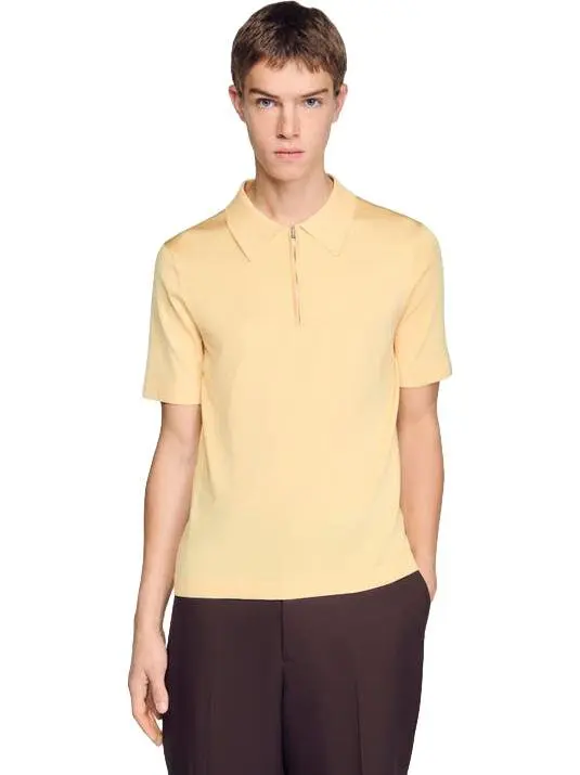 Sandro Knitted Polo With Zip Collar - Light Yellow