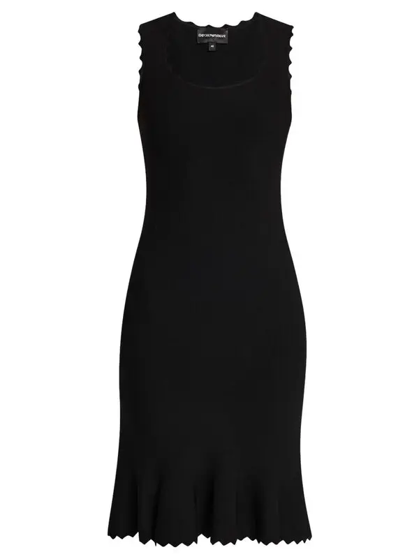Emporio Armani Sleeveless Scalloped Milano Dress - Black