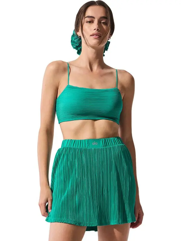Alo Yoga Micro Plisse Game On Bra - Spruce Green