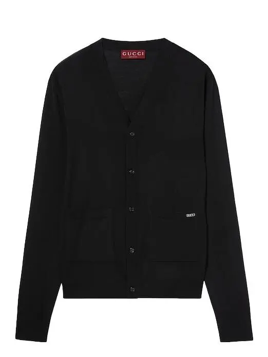 Gucci Fine Wool Knit Cardigan With Intarsia - Black