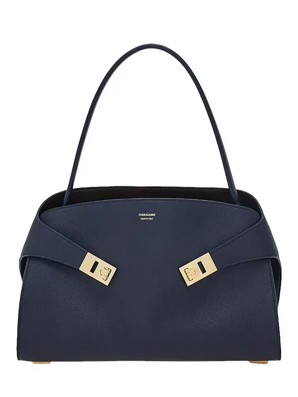 FERRAGAMO Hug Leather Handbag - New Navy