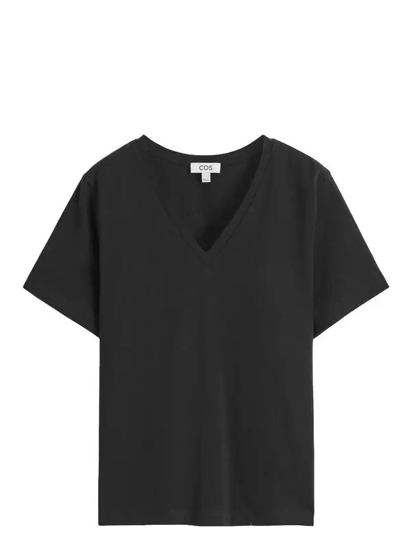 Cos V-neck Cotton T-shirt - Black