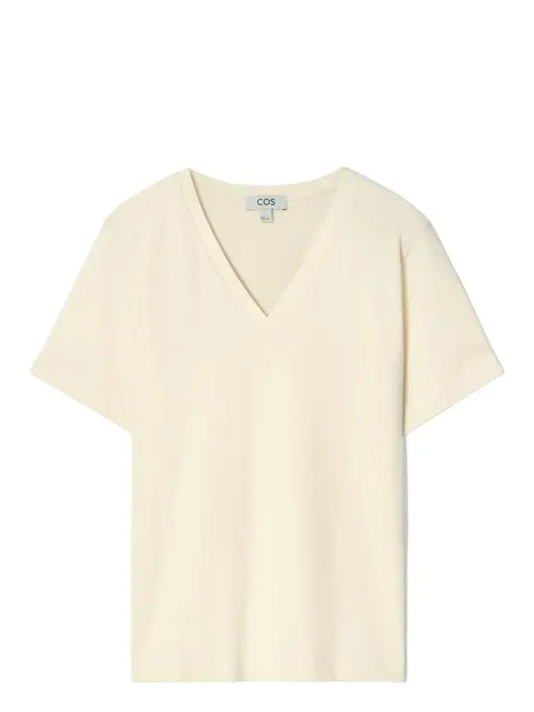 Cos V-neck Cotton T-shirt - Light Beige