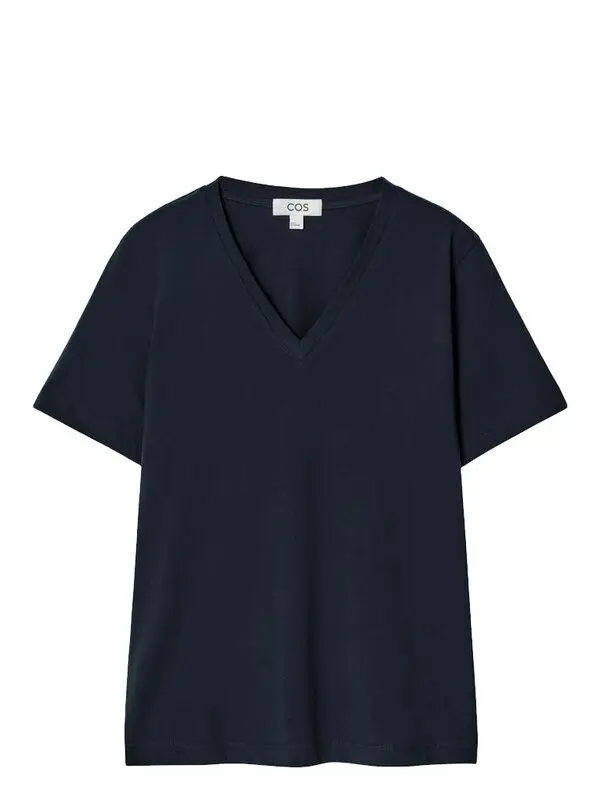 Cos V-neck Cotton T-shirt - Navy