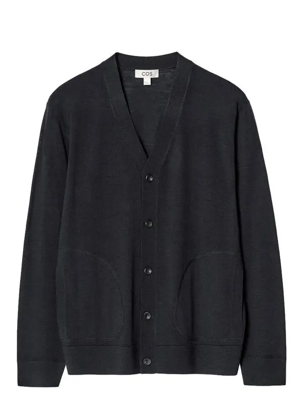 Cos Merino Wool V-neck Cardigan - Navy