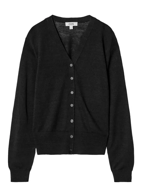 cos - Merino Wool-Linen Blend V-Neck Cardigan