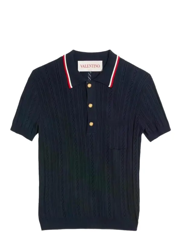 Valentino Garavani Ribbed Cotton Polo Shirt With Embossed Detail - Blue