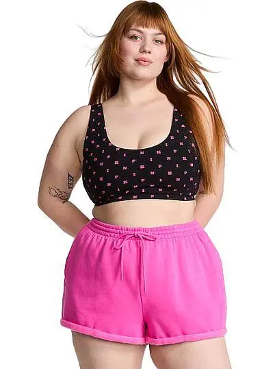 Pink Campus Fleece Rolled Hem Shorts - Pink