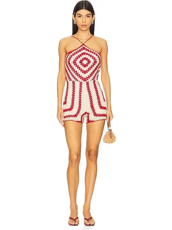 Saylor Veruca Romper - Red & Crme