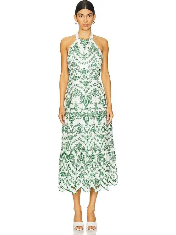 MILLY Hayden Scallop Eyelet Dress - White & Green