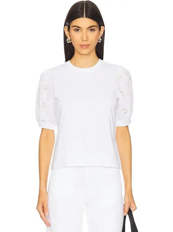 FRAME Lace Sleeve Tee - White