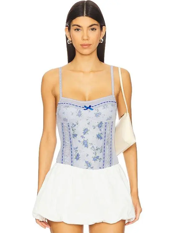 Free People Sara Corset Bodysuit - Blue Combo