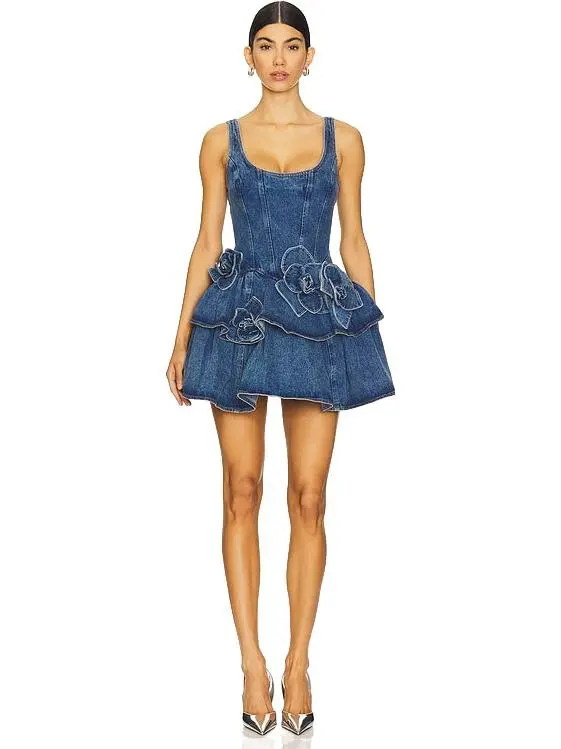 AKNVAS Devyn Denim Ruffle Dress - Blue