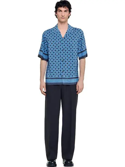 Sandro Square Cross Motif Flowing Blouse - Ocean Blue