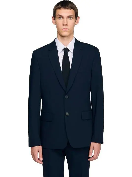 Sandro Wool Suit Jacket - Navy Blue
