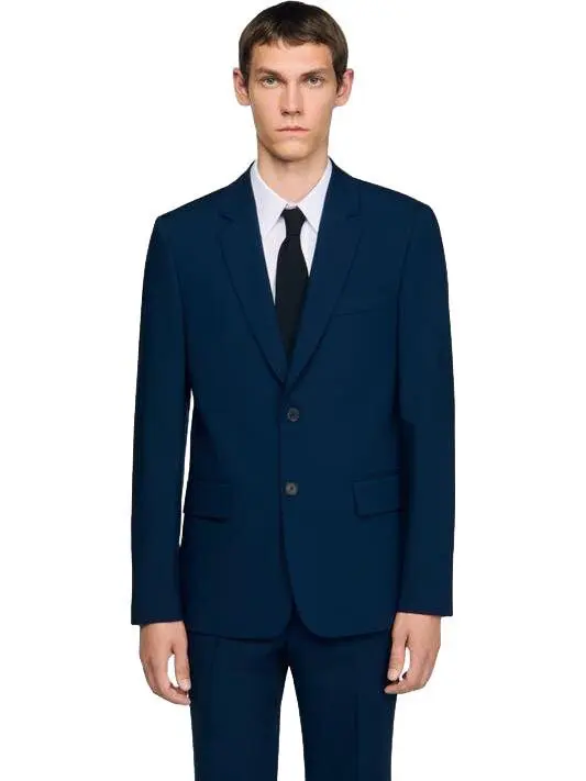 Sandro Wool Suit Jacket - Royal Blue