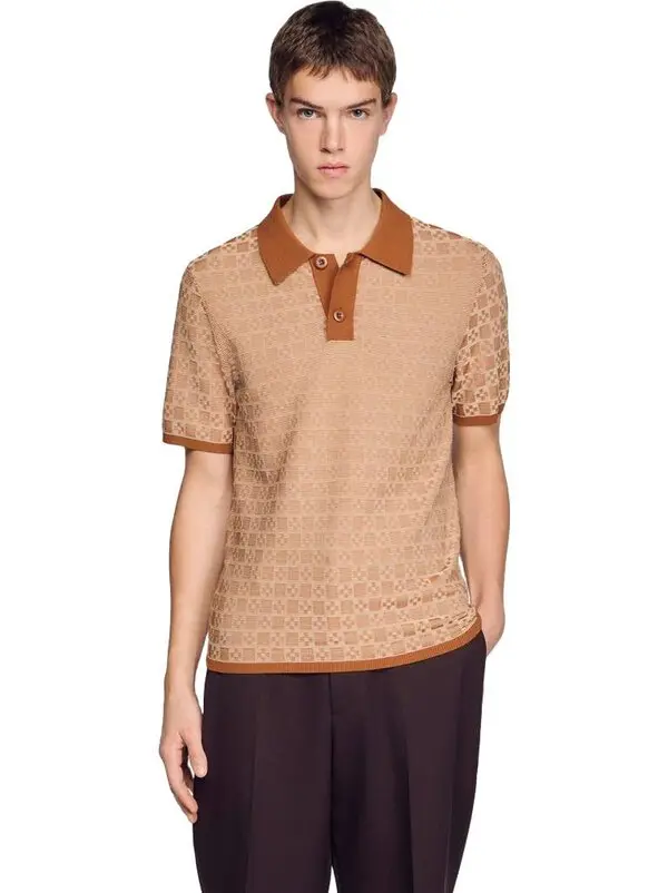 Sandro Square Cross Polo Shirt - Camel