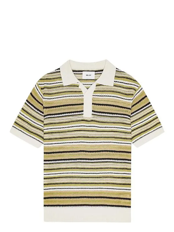 Nn07 Noam Knitted Striped Polo - Evergreen