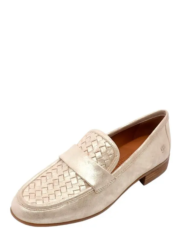 KENNETH COLE Crew Woven Loafer Flats - Gold Leather