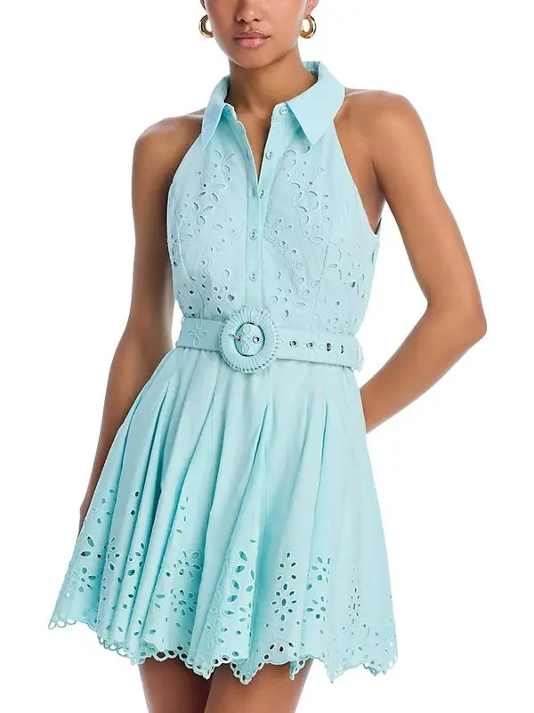 Hemant & Nandita Eyelet Buckle Belt Mini Dress - Light Blue
