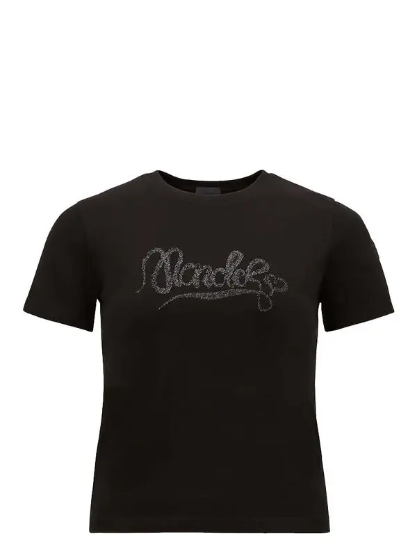Moncler Embroidered Logo Cotton T-shirt - Black