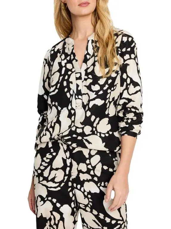 NIC+ZOE Evening Petal Linen Blend Top - Black Multi