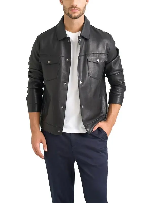VELEZ Lucca Leather Trucker Jacket - Black