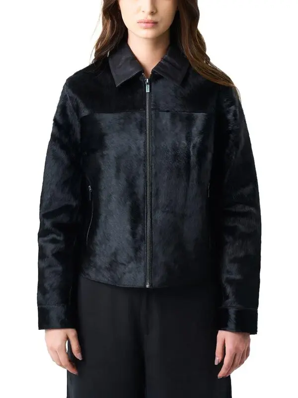 VELEZ Antares Leather Jacket With Hair - Black
