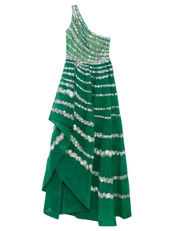 SAIID KOBEISY Bead-embellished Asymmetric Dress - Green