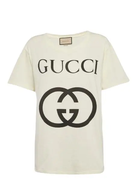 Gucci Interlocking Gg Logo Printed T-shirt - Natural