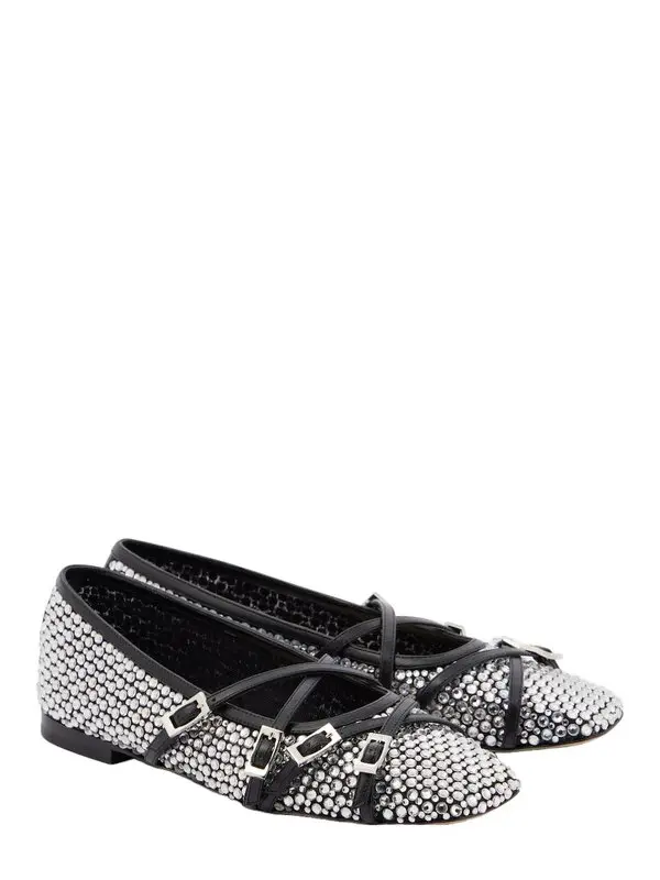 Mach & Mach Crystal-embellished Mesh Ballet Flats - Black