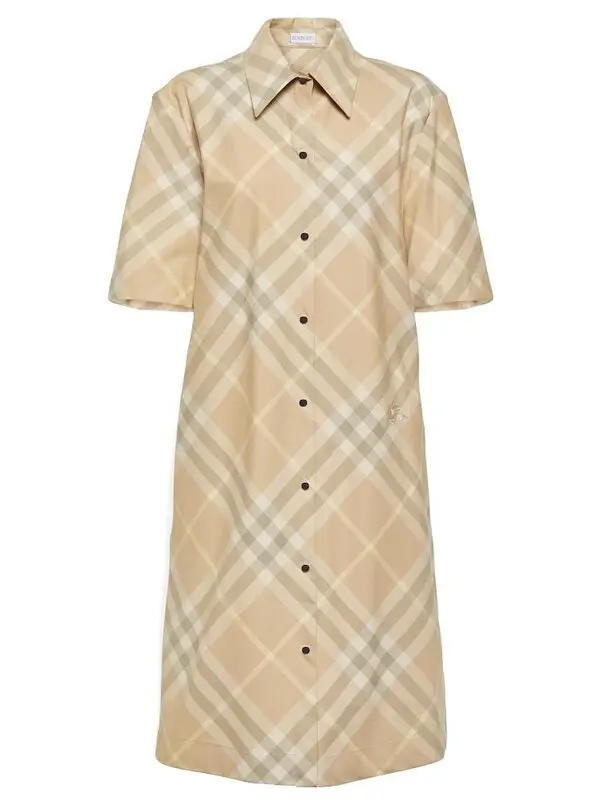 Burberry Checked Cotton Shirt Dress - Beige