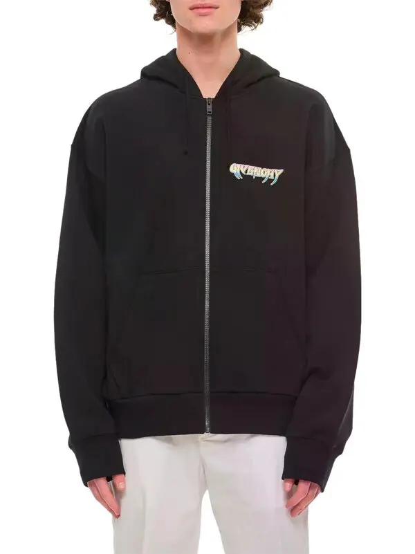 Givenchy World Tour Boxy Fit Hoodie In Fleece - Black