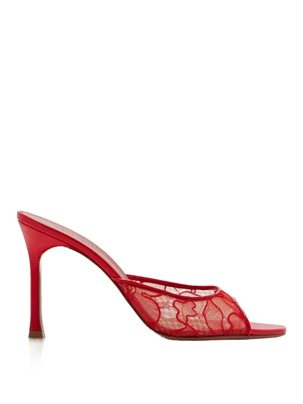 Amina Muaddi Alexa Lace Mules - Red